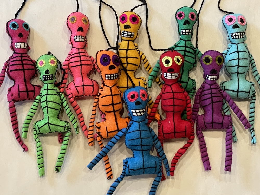 Hand Embroidered Colorful Skeleton, S/3 | Day of the Dead Ornaments ...
