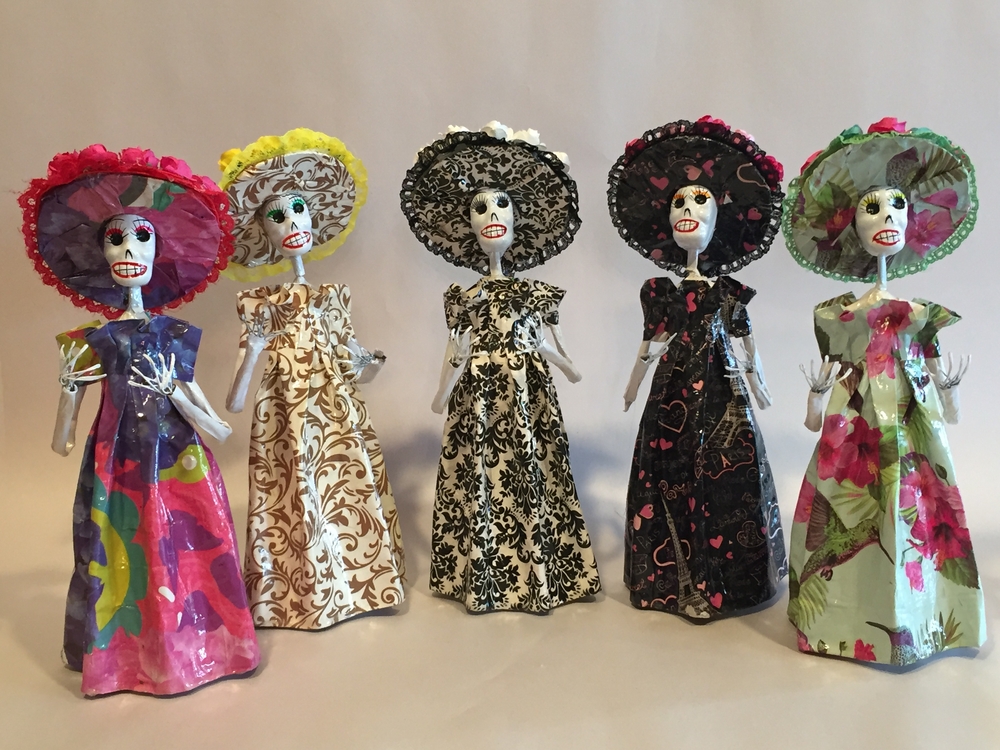 Elegant Paper Mache Catrina with Hat, S/2 | Catrinas