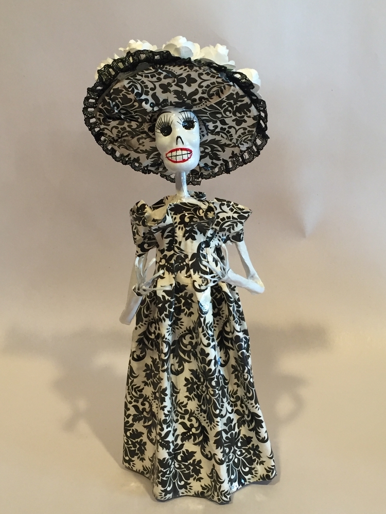 Elegant Paper Mache Catrina with Hat, S/2 | Catrinas