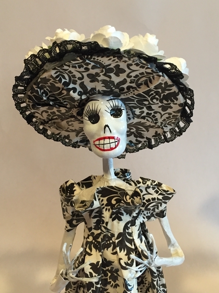 Elegant Paper Mache Catrina with Hat, S/2 | Catrinas