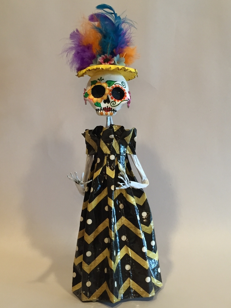 Elegant Paper Mache Catrina with Feathers, S/2 | Catrinas