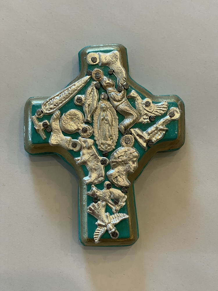 Miniature Colorful Cross with Milagros, Set of 2 | Milagro Woodcarvings