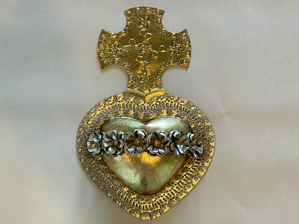 Sacred Heart with Cross and Roses, Gold/Silver Leaf | Sacred Hearts ...