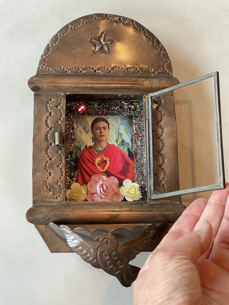 Antiqued Tin Frida Nicho, S/2 | Frida Nichos & Tin Designs