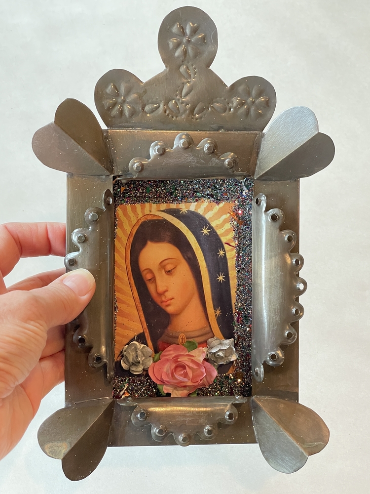 Antiqued Tin Guadalupe Nicho, S/2 | Religious Nichos and Tin Decor