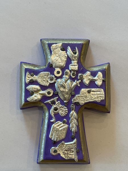 Miniature Colorful Cross with Milagros, Set of 2 | Milagro Woodcarvings